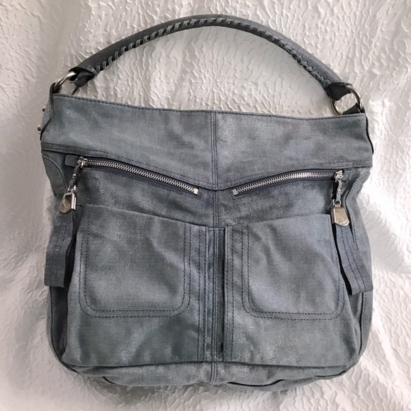 b. makowsky | Bags | B Makowsky Hobo Leather Satchel Blue Metallic Bag ...